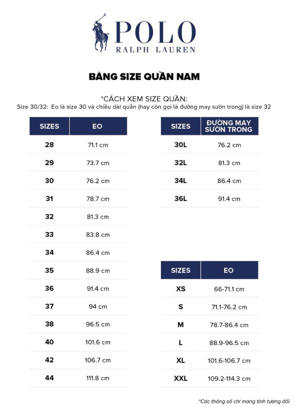 Size Chart Polo Ralph Lauren - DBG Authentic